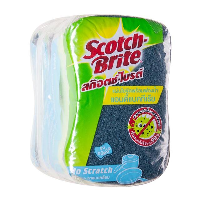 3M SCOTCH-BRITE Scrub Pad Blue with Antibacterial Sponge Pack 3 pcs ...